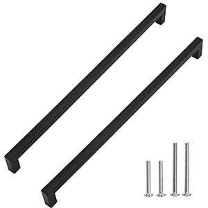 Redunest Cabinet Pulls Matte Black Cabinet Handles Square Drawer Pulls, 5 Pack 13-4/5 Inch Stainless Steel Kitchen Door Cupboard Cabinet Handles, Drawer Hardware Handles, 352mm Hole Centers