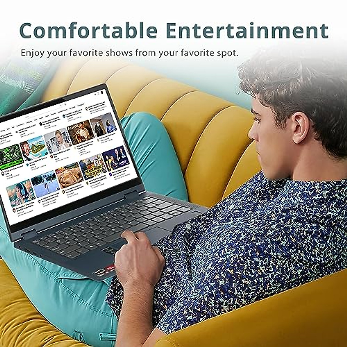 Lenovo IdeaPad Flex 5 14” FHD 2-in-1 Touchscreen Anti-Glare Laptop, AMD Ryzen 3-5300U, 4GB RAM, 128GB SSD, Backlit KB, FP Reader, Webcam with Shutter, Wi-Fi 5, Bluetooth, Blue, Win 11, 32GB USB Card