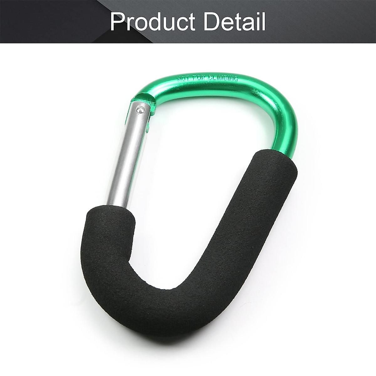 MroMax 1PC Stroller Hooks, 5.5inches Carabiner Clip, Green Easier Travel Hook, Dog Stroller Leash Hook, Soft Foam Grip, Purse Holder, Large Clips for Hanging Bags, Backpack, Diaper Organizer