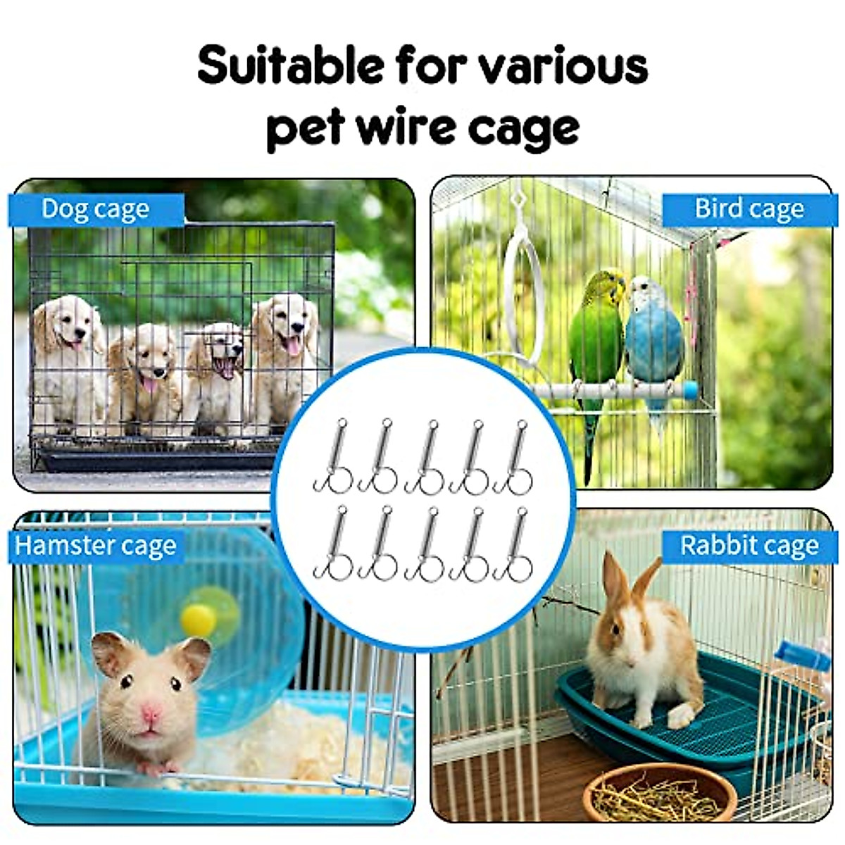 CheeFun Spring Latch Hook for Cages: Multifunctional Metal Spring Latch for Fixing Pet Cage Door (10 Pcs)