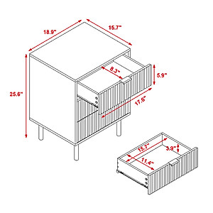 conifferism Fluted Black Nightstand 3 Drawers, 19" Small Bedroom 26" Tall Bedside Night Stand, Mid Century Modern Bed Side Couch End Table Living Room, Light Gold Handle