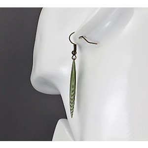 Olive Green earrings teardrop dangle lightweight oval filigree 2 1/4 inches long painted very lightweight