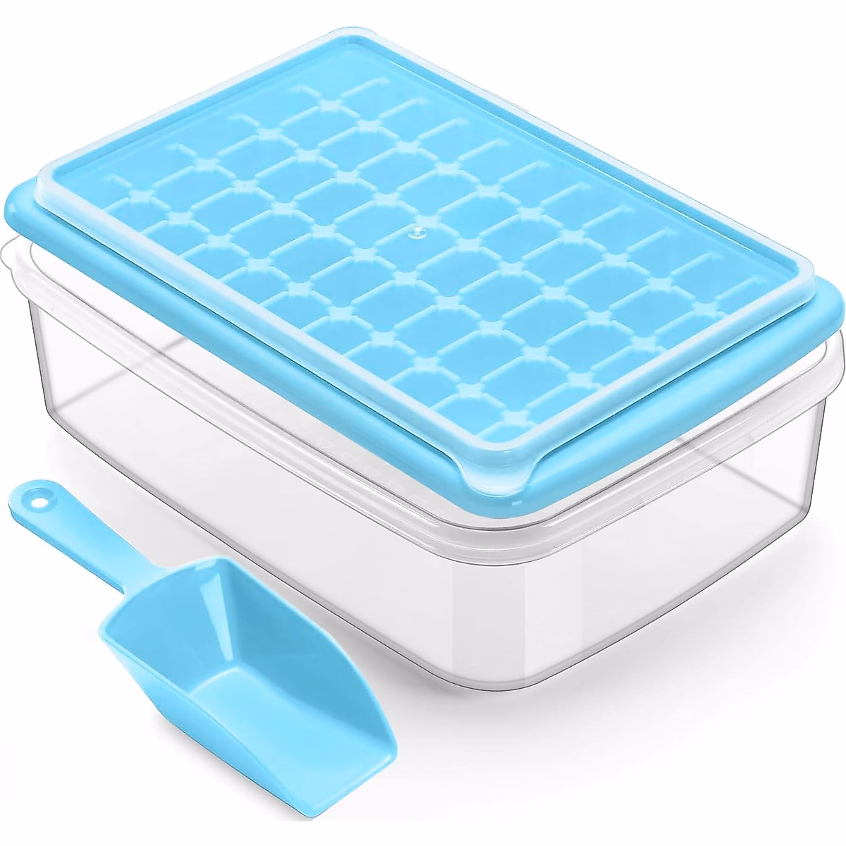 ARTLEO Ice Cube Tray with Lid and Storage Bin for Freezer, Easy-Release 55 Mini Nugget Ice Tray with Spill-Resistant Cover, Container, Scoop, Flexible Durable Plastic Ice Mold & Bucket, BPA Free
