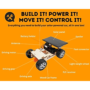 Pica Toys Solar-Powered Car V300, Wooden STEM Kit with Wireless Remote Control for Boys and Girls, Hybrid Powered by Solar Power and Batteries, Educational Motor Toy Gift for Kids Aged 8-12
