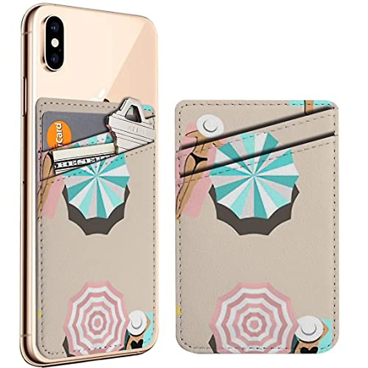 Diascia Pack of 2 - Cellphone Stick on Leather Cardholder ( Ladies On Beach Pattern Pattern ) ID Credit Card Pouch Wallet Pocket Sleeve