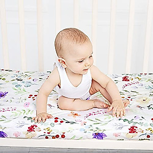 Baby Fitted Crib Sheet Soft and Breathable Polyester for Standard Crib and Toddler Mattresses, White Watercolor Floral, for Boys and Girls