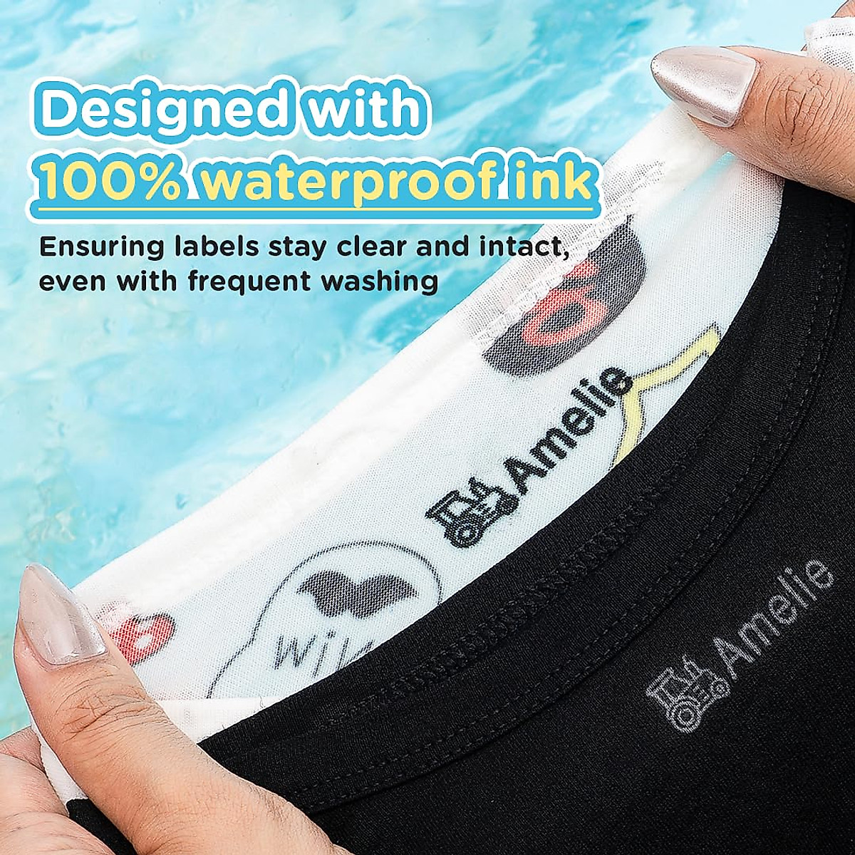 KiddoSpace Name Stamp for Clothing Kids - Kiddostamp™ Customized Double Sided Name Stamp - Personalised Clothing Stamps - Waterproof Name Stamp (White + Black Ink)