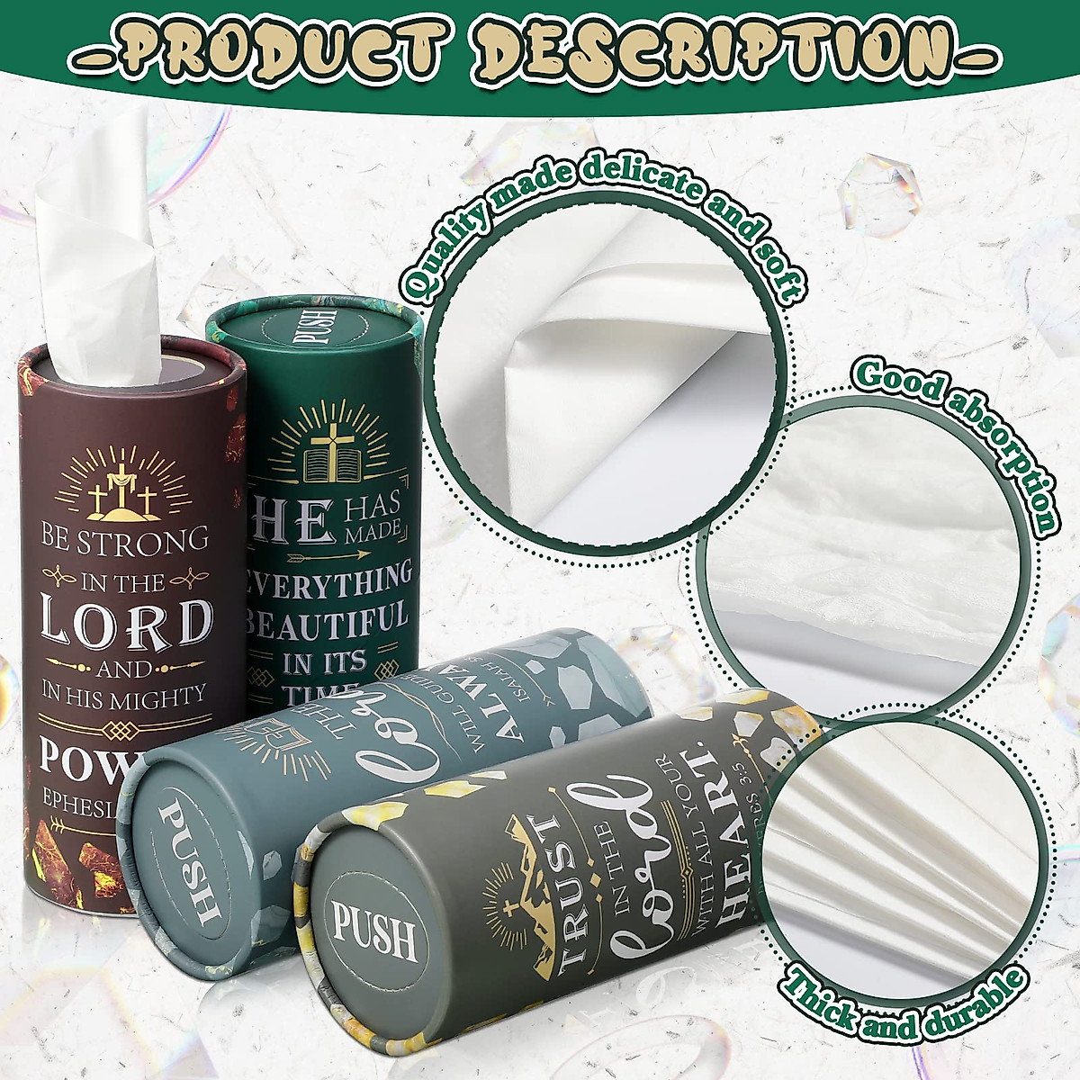 PerKoop 8 Pcs Car Tissue Holder Christian Verses Cylinder Boxes with Facial Tissue Bulk Religious Disposable Round Bible Napkins for Women Teacher Prayer Nurse Holiday Church Supplies Gifts