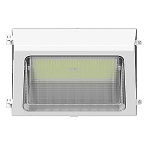 RAB W22-M-60W 60W LED Wall Pack Light, 120-277V, Dusk to Dawn with Photocell, 9105LM, Power & Color Temperature Adjustable (3/4/5K), Light Throw (0-45 Deg), 0-10V Dim, Glass Lens, DLC Premium, White