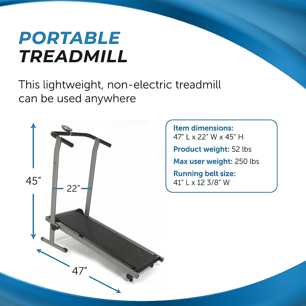 Stamina Inmotion T900 Manual Treadmill - Foldable Fitness Treadmill with Smart Workout App - Non-Motorized Treadmill for Home Workout - Up to 225 lbs Weight Capacity
