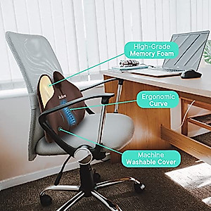 Achiou Lumbar Support Pillow for Office Chair, Back Support Pillow for Back Pain Relief, Car Seat Computer Gaming Chair Pad, Memory Foam Back Cushion, Improve Posture Cushion