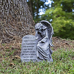 Besti Garden Memorial Stone Angel - Cold-Cast Ceramic Graveyard Remembrance Decoration - Outdoor Sculpture and Engraved Design with Special Mother Quote - Sympathy Gift - 6-7/8"W x 3-1/4"D x 9-3/8"H