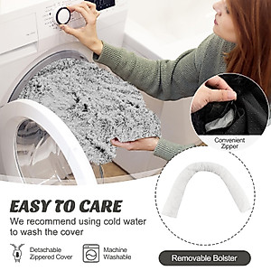 Giantex Calming Dog Bed - Fluffy Plush Pet Bed for Couch, Removable Washable Cover, Soft Neck Bolster, Dog Sofa Bed Furniture Protector Mats for Dogs Cats (Light Gray, Large - 47'' x 45'' x 7'')