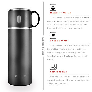 Thermoses Mug with Coffee Mug Vacuum Insulated Stainless Steel Thermos Leak Proof Portable Coffee and Beverage Insulation Pot for Travel, Office and Picnic (480ml / 16.3oz, Black)