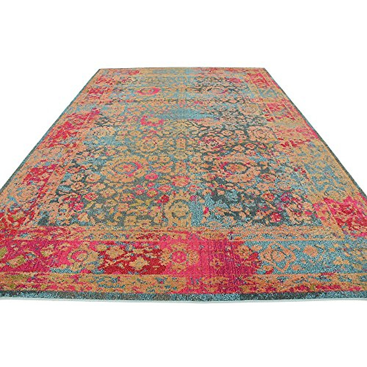 Unique Loom Medici Collection Floral Vibrant Colors Traditional Blue Area Rug (8' 0 x 11' 0)