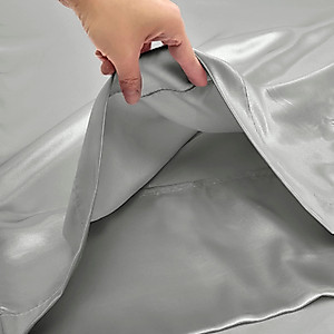 VACVELT 4pcs Extra Deep Pocket Satin Sheets Full Size Bed Set, Silver Grey Satin Sheet Set Fit 18-24 Inch Deep Pocket Mattress, Silky & Luxury Satin Bedding Set Soft & Ultra Deep Fitted Sheet Set