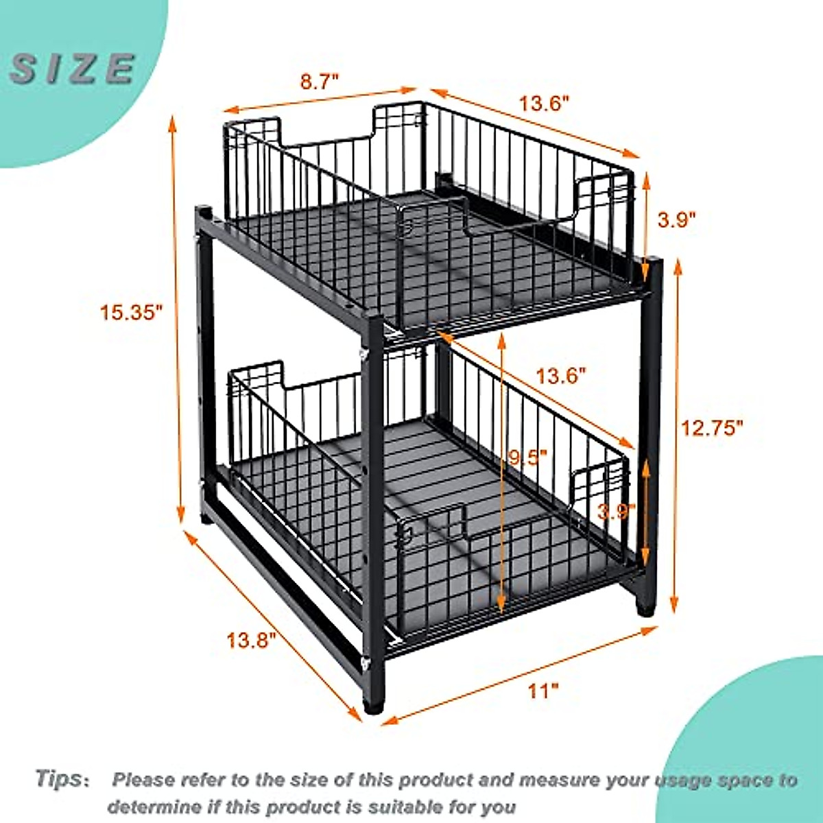 GCWPINFO Under Sink Organizers and Storage,2-Tier Pull-Out Cabinet Organizer with Sliding Drawers,Stackable Under Sink Organizer for Kinchen&Bathroom(Black)