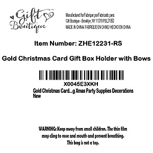 Gold Christmas Card Gift Box Holder with Bows Pack of 6 Holiday Gifts Greeting Cards Present Wrap Square Boxes Cash Money Holders Party Favor Decor for Wedding Xmas Party Supplies Decorations