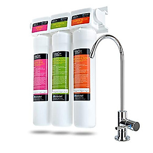 Brondell H2O+ Coral UC300 Three-Stage Undercounter Water Filtration System – Water Purifier with Designer Chrome Faucet – Quick Change Filter, WQA Gold Seal-Certified
