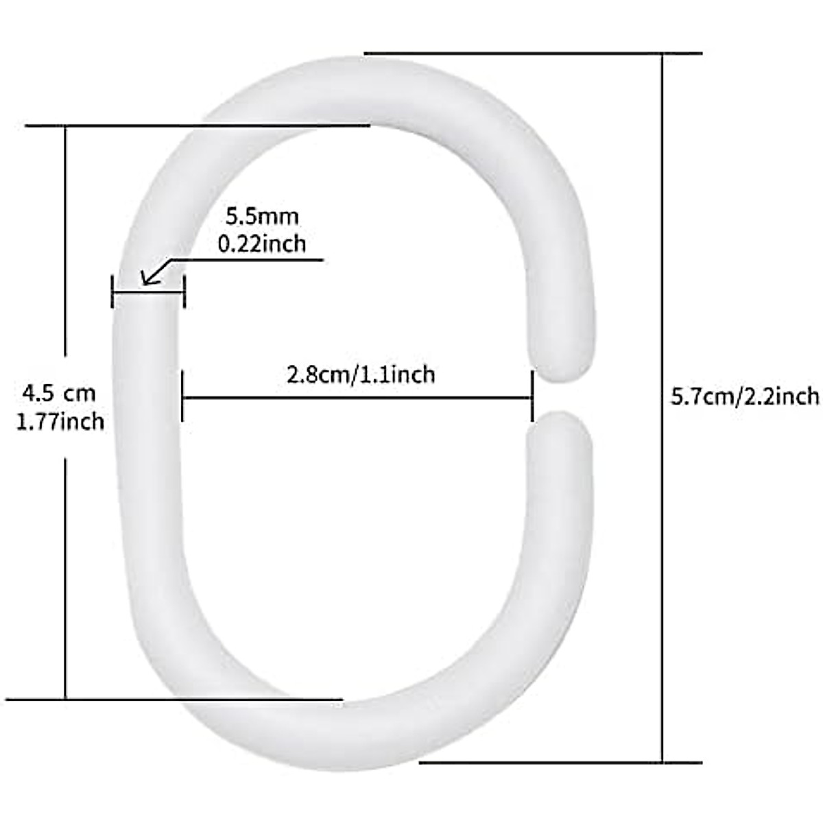 White Plastic Shower Curtain Rings Hooks for Bathroom Shower Window Rod (White 24 Pack)