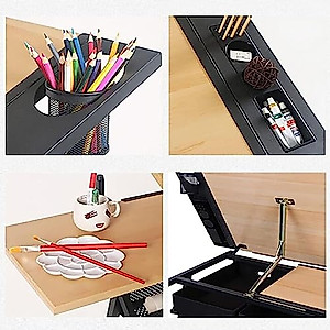 TeMkin 2 Storage Drawers and Stool Drafting Table Drawing Desk Height Adjustable Craft Table for Home Office School Study Room (Color : Glass)