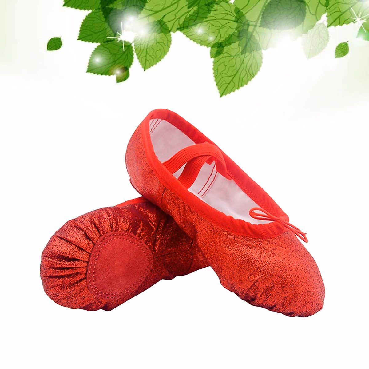 1 Pair Canvas Dance Shoes Shiny Yoga Shoe Full Sole Yoga Shoes Girl Ballet Flats Shoes Kids Glitter Gym Shoes Yoga Flats Sneaker Slippers Dancing Shoes Soles Toddler Foldable Red