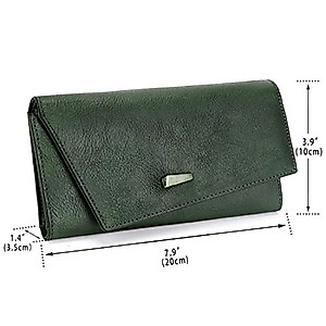 Genuine Leather Wallet RFID Blocking Women Long Purse Vintage Cowhide Handmade Card Holder Organizer (Green)