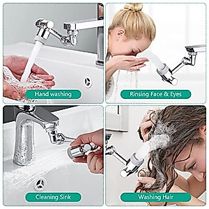Swivel Faucet Extender, 1080° Rotatable Faucet Aerator, Universal Splash Filter Faucet Sink Water Extender with 2 Water Outlet Modes, Spray Attachment, Robotic Arm for Bathroom Sink Kitchen Tap