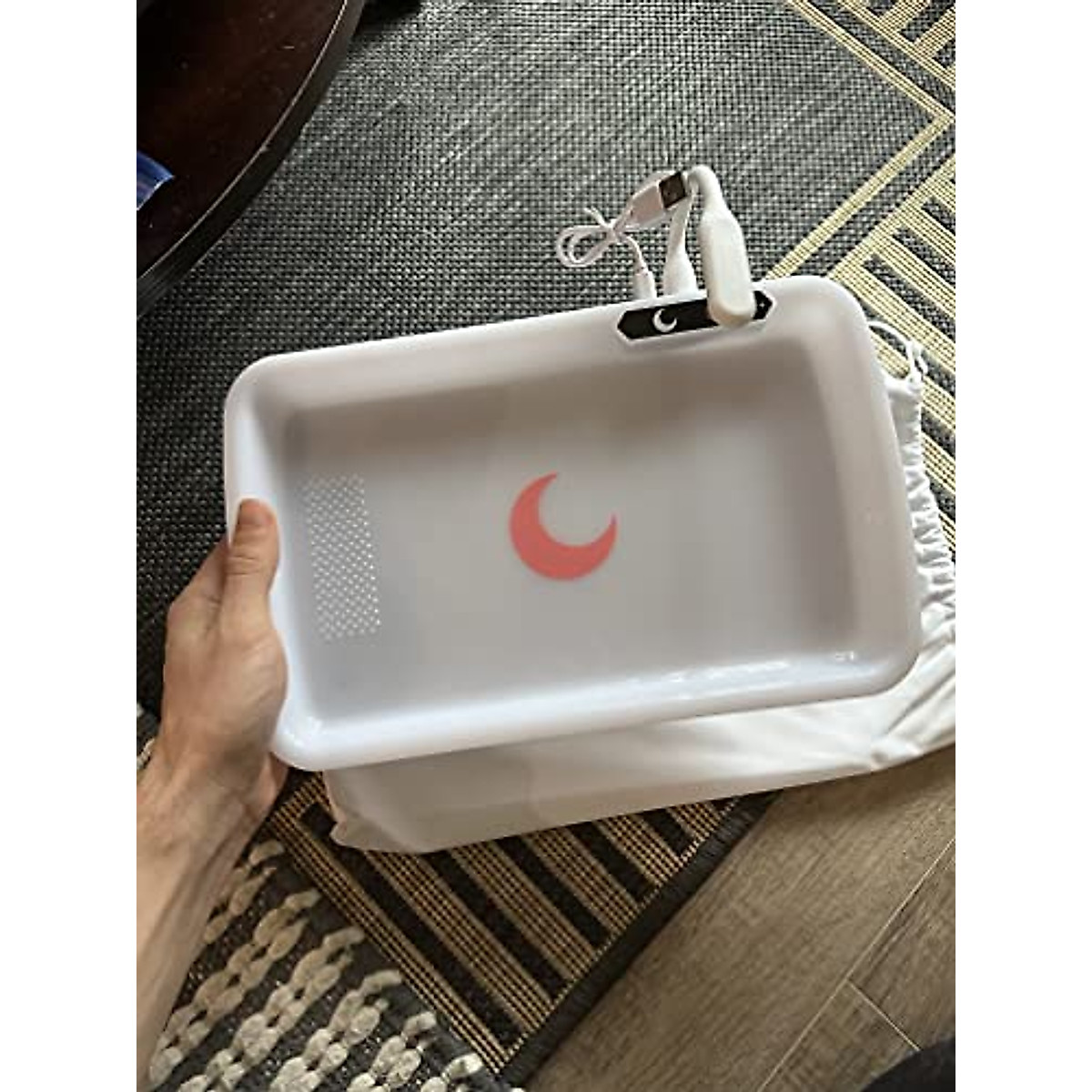 Brando Moon White LED Tray with Built in Grinder and Night Light - Glow Light Up Tray 7 Colors - Rechargeable and Smooth Round Edges