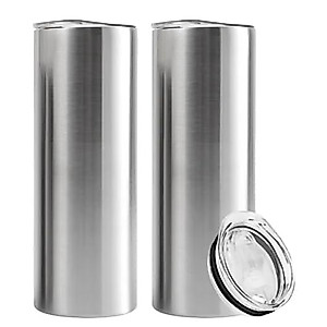 AGH 25 Pack Sublimation Tumbler Blanks with Lid and Straw,20 OZ Straight Stainless Steel Skinny Straight Sublimation Tumbler Cups (25PCS-Stainless Steel)