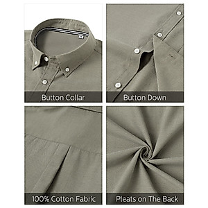 J.VER Men's Pinpoint Oxford Dress Shirts Long Sleeve Button Down Collar Shirt with Pocket Light Olive Green Large