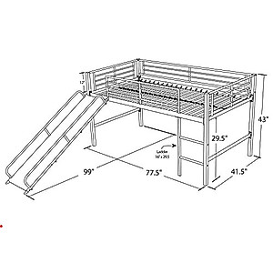 DHP Junior Twin Metal Loft Bed with Slide, Multifunctional Design, White with White Slide