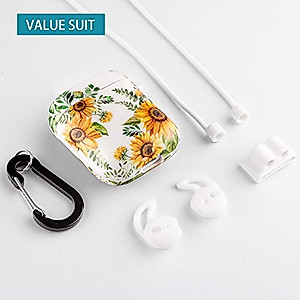 Sunflower Airpod Case, Shockproof Hard Case Cover with Keychain for Apple Airpod Case 2nd 1st Generation, Case for Airpod Boys Girls, Front LED Visible, Support to Wireless Charging
