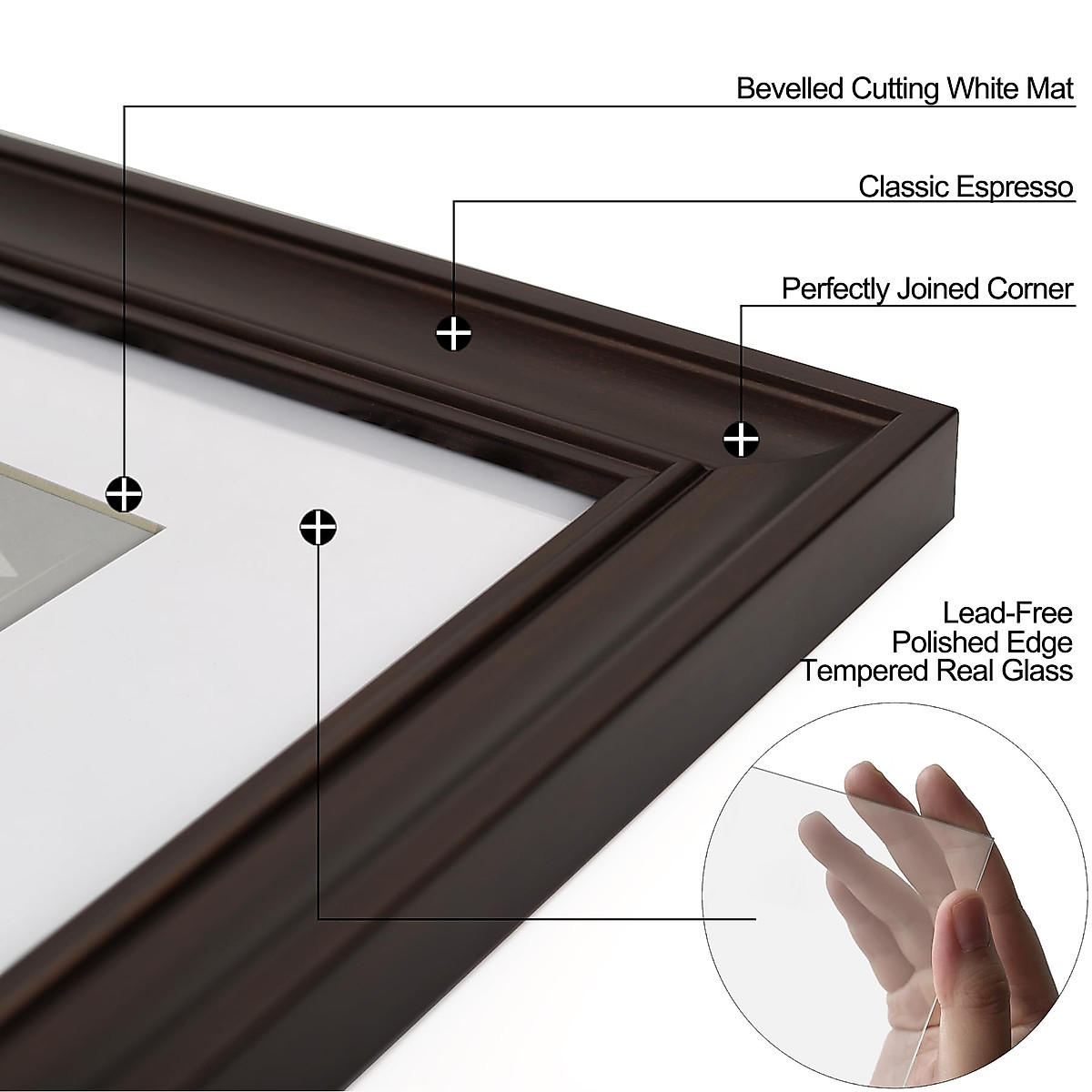Yaetm 11x14 Picture Frame with Mat for 8x10 Set of 4, 1.4" Wide Molding & Dark Brown Photo Frames 11 x 14 with Tempered Glass for Wall Gallery, Home and Office, Wall Mount (4 pack, Brown)