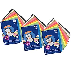 Prang Lightweight Construction Paper, 10 Assorted Colors, 12" x 18", 100 Sheets Per Pack, 3 Packs