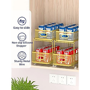 wkokos Under Sink Organizer Baskets with Mesh Pull Out Sliding Drawers for Cabinet, Kitchen, Bathroom, 2 Tier, Gold