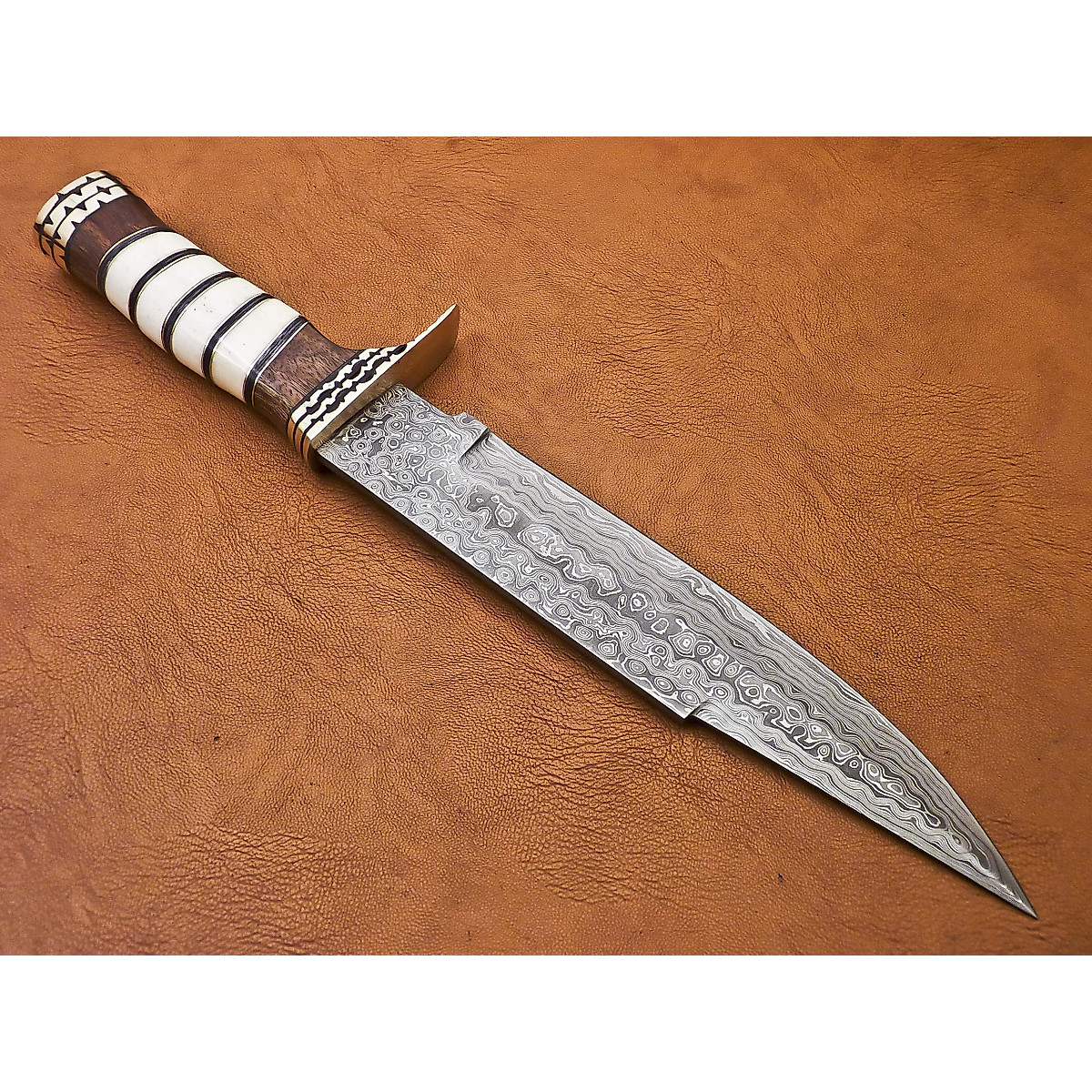 Custom Damascus Hunting Knife Camping Knife With Burl Wood Handle