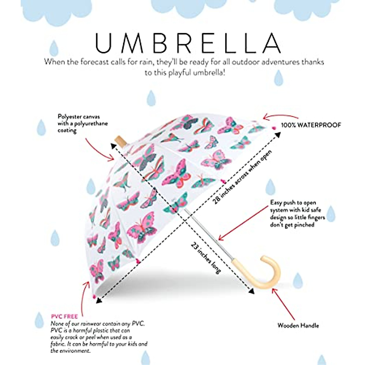 Hatley girls Printed Umbrellas Raincoat, Groovy Butterflies, One Size US
