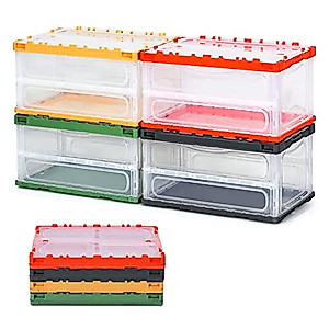 Giantex 4 Pack Storage Bins with Lids, Clear Collapsible Storage Box w/ 79.3 QT Large Space & Side Handle, Stackable Plastic Storage Container for Organizing Books Clothes Tools Snacks Home Office