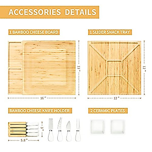 Unique Bamboo Cheese Board and Knife Set, Large Charcuterie Board Set, Premium Cheese Platter Set, Best For Housewarming Gift, New Home, Wedding Gifts for Couple