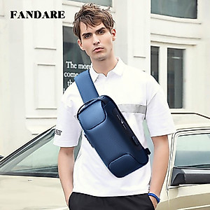 FANDARE Anti-Theft Sling Bag Chest Shoulder Backpack Crossbody Bags for Men Women Cover Pack Hiking Small Rucksack with USB Charging Port for Business Travel Hiking Bicycle Sport Gym Pack New Blue