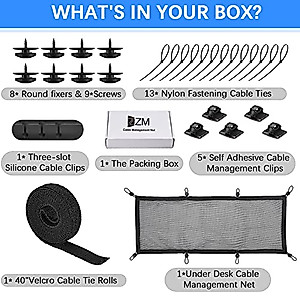 Cable Management Net Under Desk Kit, ZZM Privacy Mesh Cable Manager Flexible Under Desk Wire Net Large Capacity Cord Organizer Net for Office,Standing Desk, Home, 26 X 10 Inches (1 Pack)
