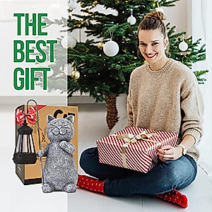 Qeeman Solar Garden Statue Cat Figurine- Garden Art with Solar Lantern, Loving Cat for Patio,Balcony,Yard, Lawn-Unique Housewarming Gift for Garden Mom Grandma