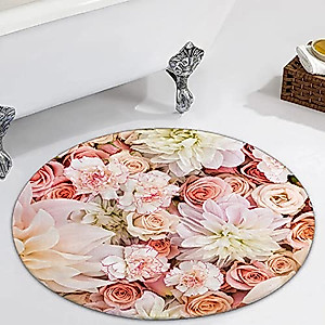 YEAHSPACE Flower Rug Round 40 inch Floral Circle Area Rug Living Room Bedroom Aesthetic Decor-Flower Floral Roses Blush Pink