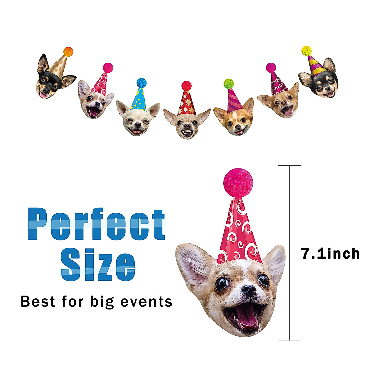 Chihuahua Dog Birthday Garland, Funny Chichi Portraits Party Decor, Dog Face Bunting Banner