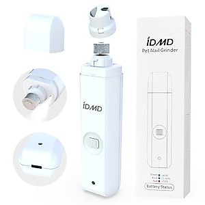 IDMD dog nail trimmers-Powerful 2-Speed dog nail grinder-with safe LED lighting and battery capacity indicator light & type-c USB rechargeable quiet pet nail grinder clipper for dogs/cats(White)