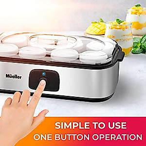 Mueller Yogurt Maker, Greek Yogurt Machine with 8 Glass Jars/Lids, One Touch Display: Perfect for Organic, Sweetened, Flavored, Plain, or Sugar Free Options for Baby, Kids, & Parfaits