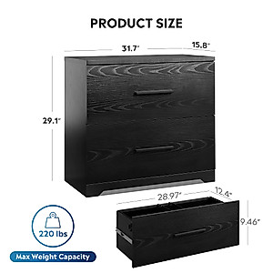 DEVAISE 2 Drawer Wood Lateral File Cabinet with Anti-tilt Mechanism, Storage Filing Cabinet for Home Office, Black