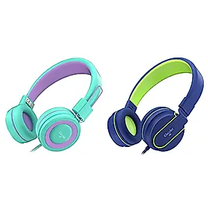 ELECDER Kids Headphones Bundle for Children Girls Boys Teens Foldable Adjustable On Ear Headphones 3.5mm Jack Compatible Cellphones Computer MP3/4 Kindle Airplane School Tablet