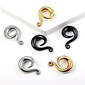 Casvort 6 PCS 8mm (0g) Hypoallergenic 316 Stainless Steel Trendy Silver Gold Black Ear Piercing Hook Plugs Ear Tunnels Gauges for Weights Hook Hangers DIY Body Jewelry